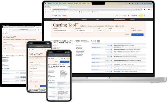 Operabase PRO | Casting Tool | Archive access | Arts organisation | Artists | Agents